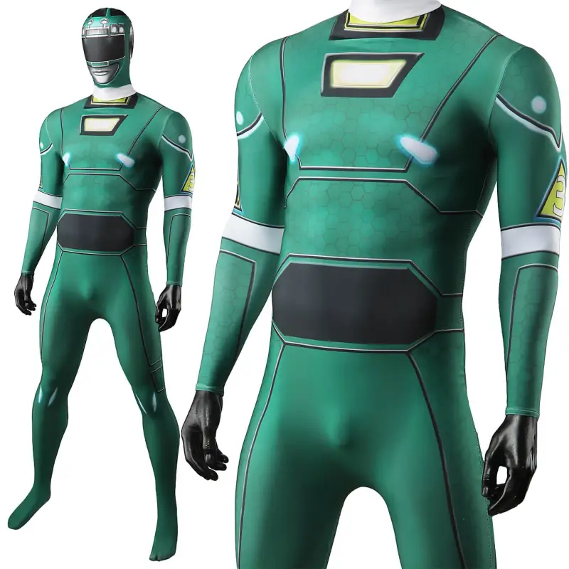 Power Rangers Turbo Green Turbo Ranger Cosplay Costume Bodysuit Hallowcos
