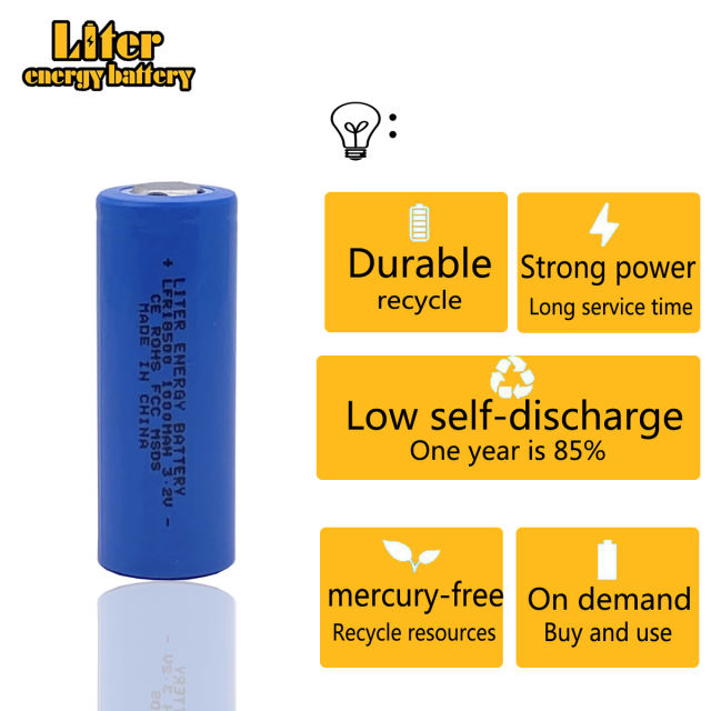 2pcs/lot 3.2V LFR 18500 LiFePO4 battery 1000mah rechargeable cell for ...