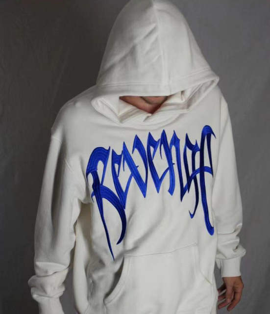 Revenge Blue Embroidered White Hoodie