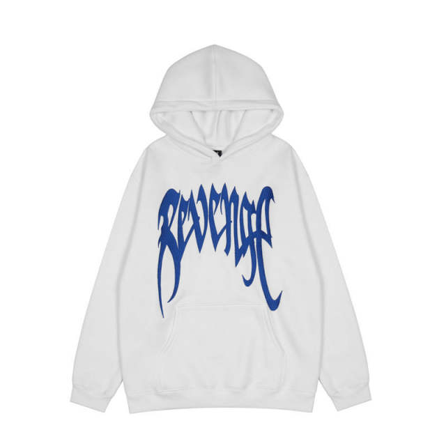 Revenge Blue Embroidered White Hoodie