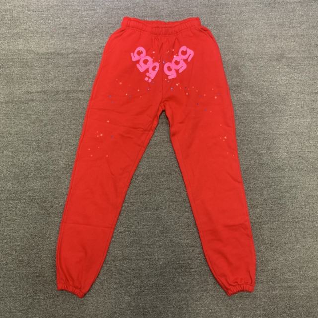 Sp5der 555555 Spider Web 'PINK' Red Hoodie & Pants