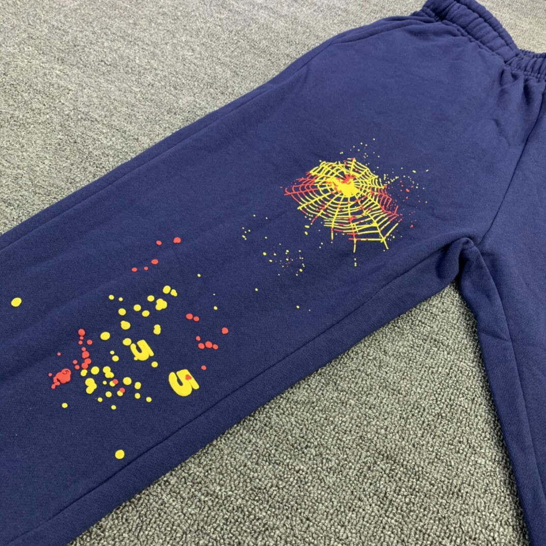 Young Thug 2021 Sp5der 555555 Spider Web Pants Navy Blue