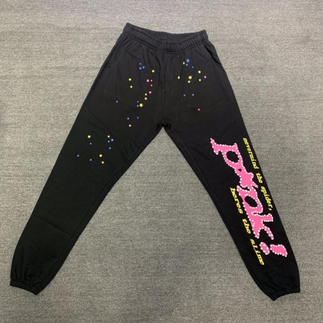 Spider Sp5der Worldwide NEVERMIND THE SPIDER 'PINK' Black Sweatpants