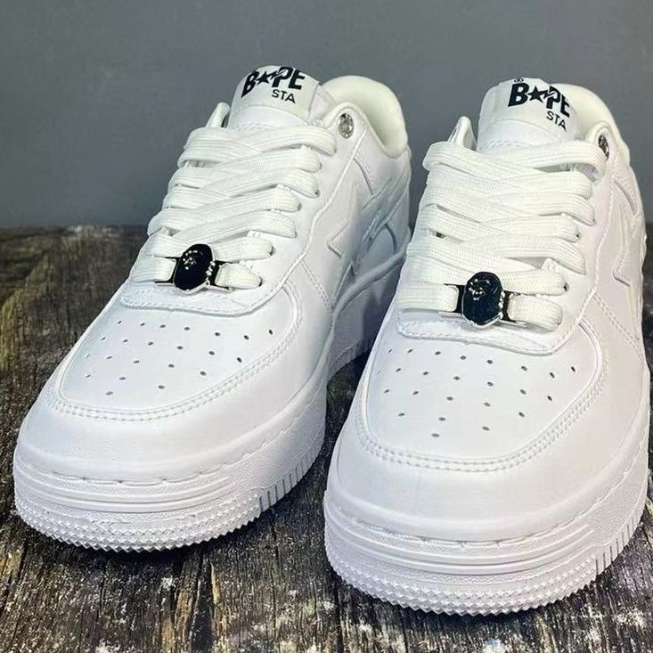 Bape Sta Patent Logo White Leather Shoes