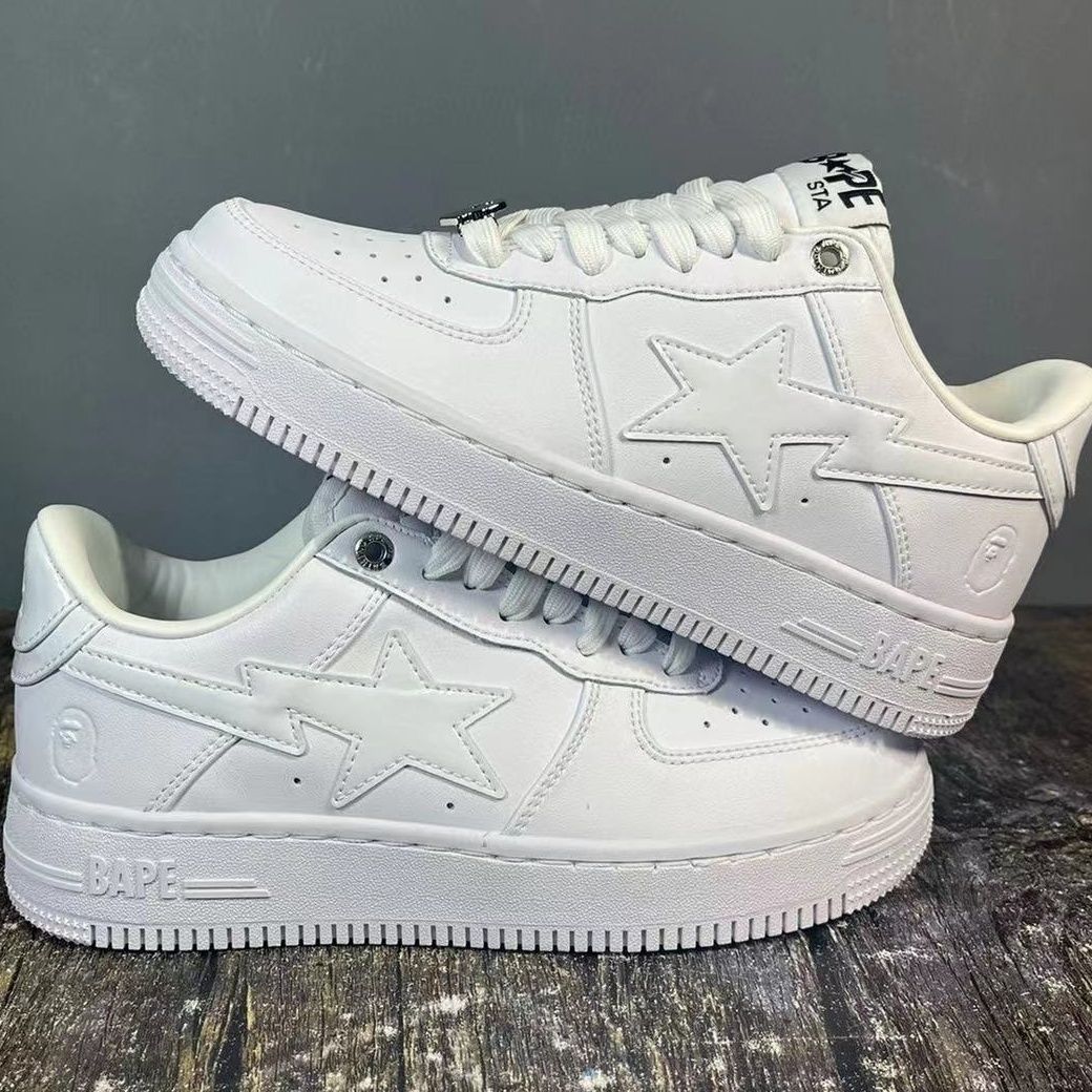 Bape Sta Patent Logo White Leather Shoes