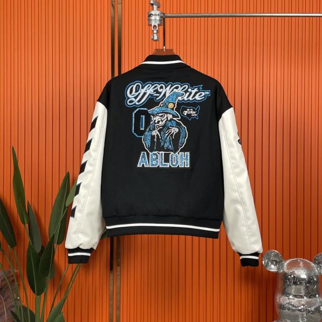 Off White OW 22FW Wizard Varsity Jacket Men Women Black