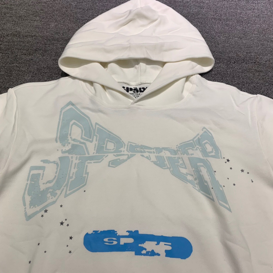 Sp5der Spider Worldwide Split Big Logo Hoodie Navy Blue White