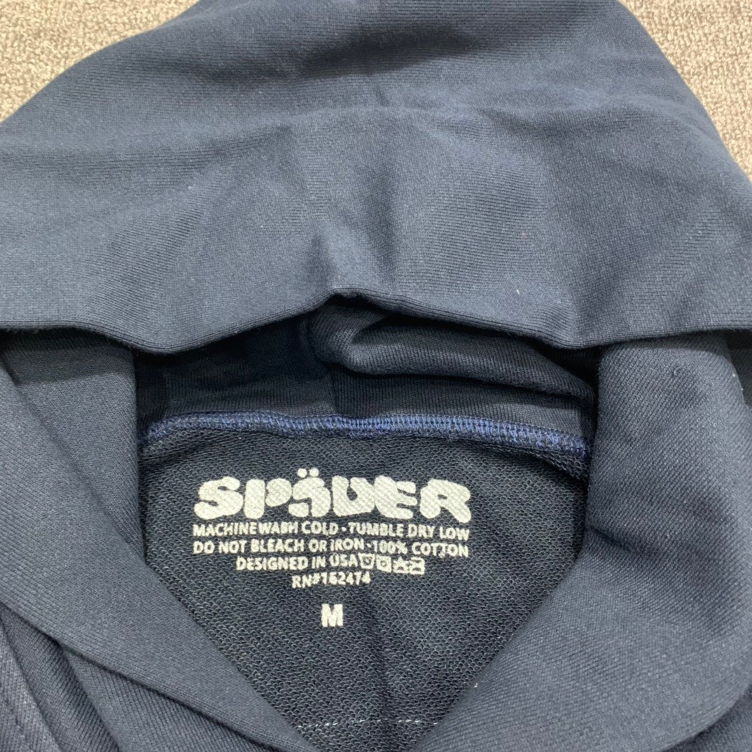 Sp5der Spider Worldwide Split Big Logo Hoodie Navy Blue White