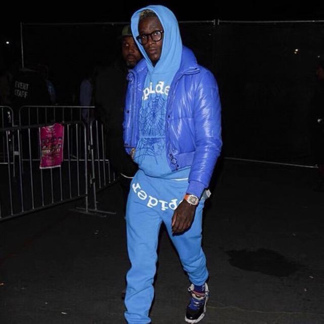 Sp5der Spider Worldwide Hoodie / Pants Blue Tracksuit
