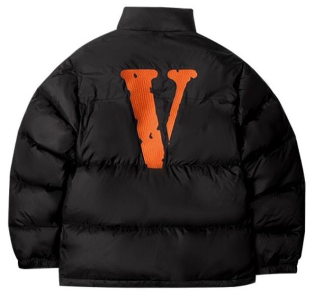 Vlone Embroidered Back Big V Logo Puffer Down Jacket (Blue/Orange/Grey)