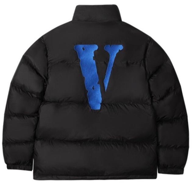 Vlone Embroidered Back Big V Logo Puffer Down Jacket (Blue/Orange/Grey)