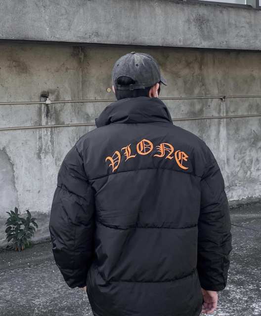 Vlone Embroidered Back Big V Logo Puffer Down Jacket (Blue/Orange/Grey)