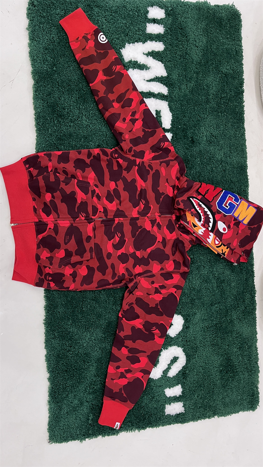 Bape Shark Tiger Double Hood Camo Hoodie Sweatshirt (Purple/Red/Blue)