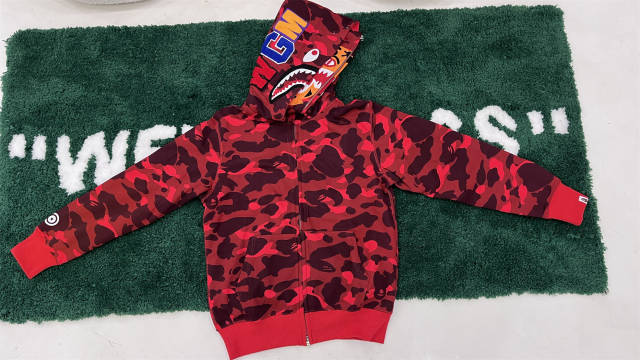 Bape Shark Tiger Double Hood Camo Hoodie Sweatshirt (Purple/Red/Blue)