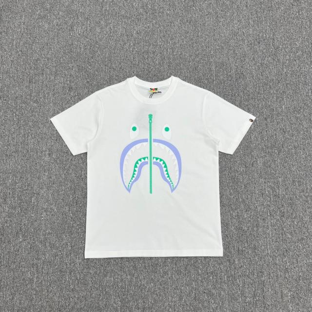 Bape blue green zippers shark face t-shirt black white
