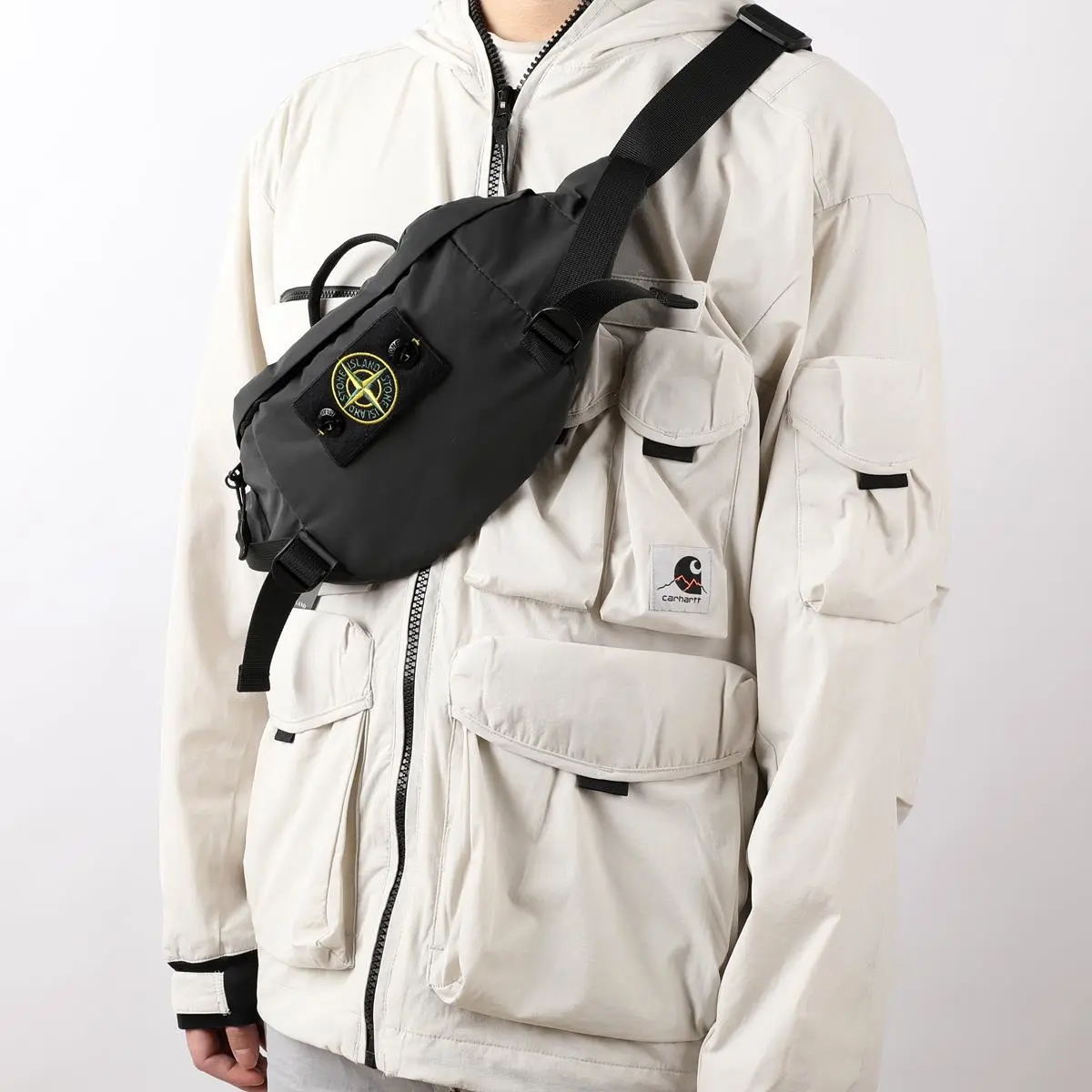 Stone Island 3M Reflective Shoulder Bag Black/Grey