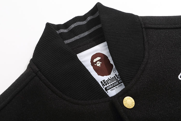 Bape 'World Gone Mad' Star Sleeve Varsity Jacket Black