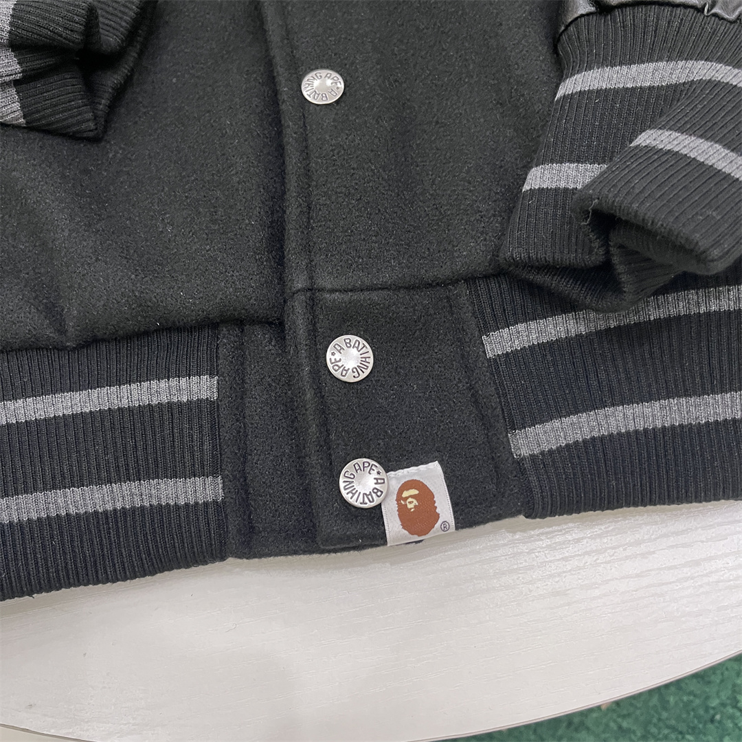 Bape 'World Gone Mad' Star Sleeve Varsity Jacket Black