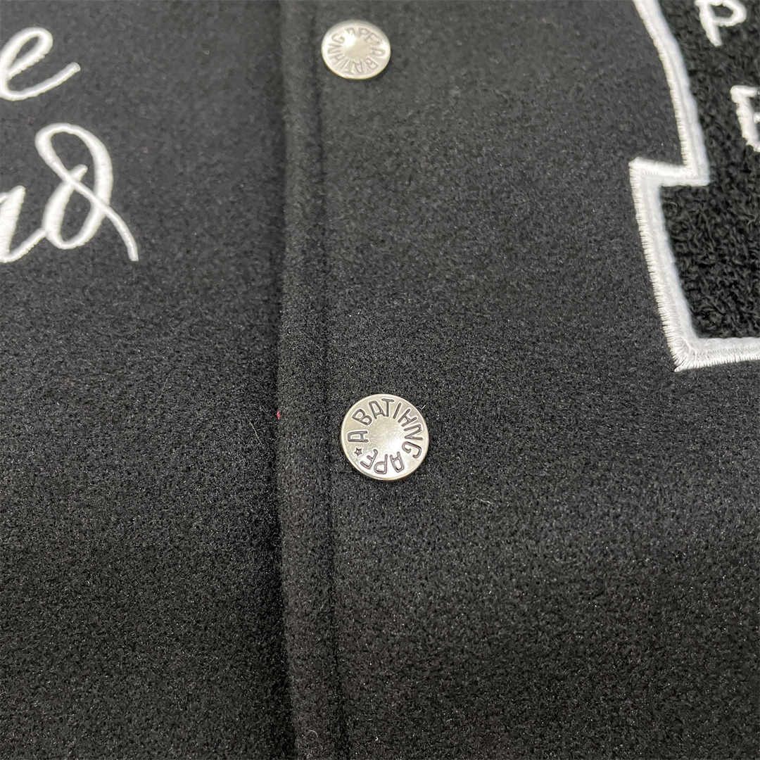 Bape 'World Gone Mad' Star Sleeve Varsity Jacket Black