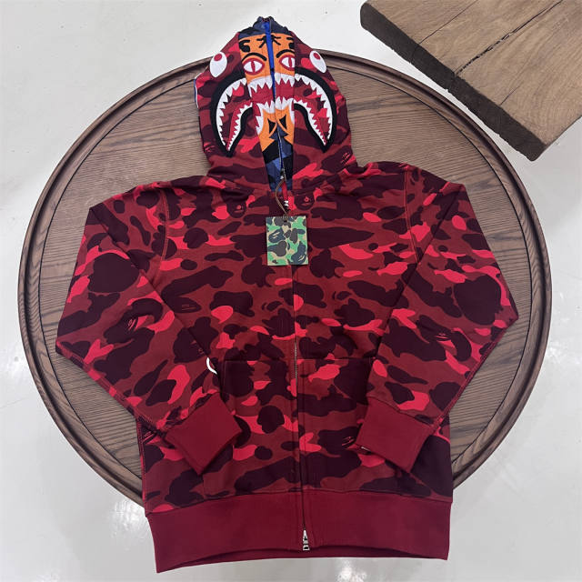 Bape Shark & Tiger Double Hood Red Camo Hoodie