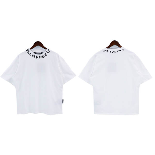 Palm Angels Collar Letters Print T-Shirts Black White Khaki
