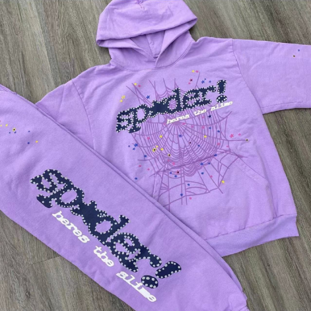 Sp5der 555555 Spider Web Purple Hoodie/Pants Tracksuit