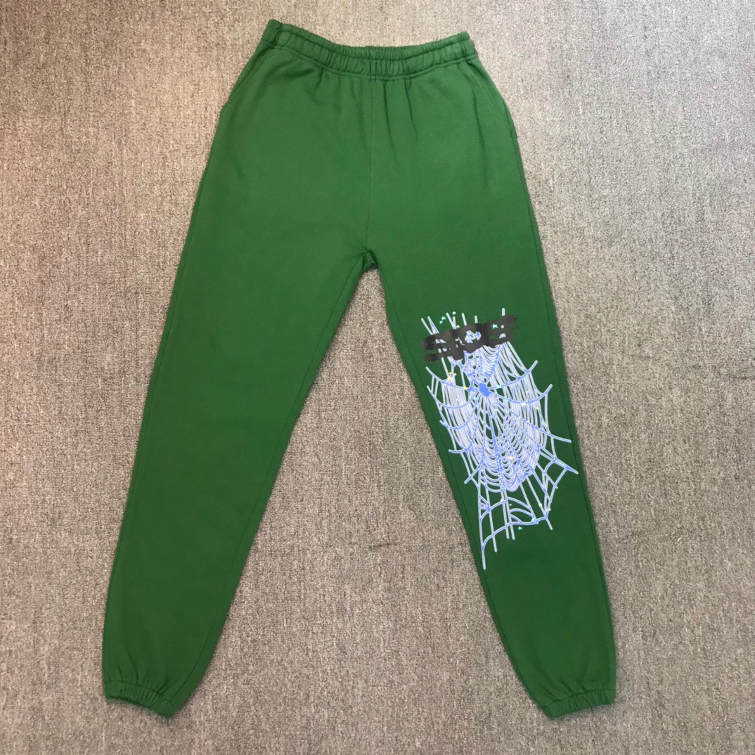 Sp5der Spider Web Green Hoodie Pants Tracksuit