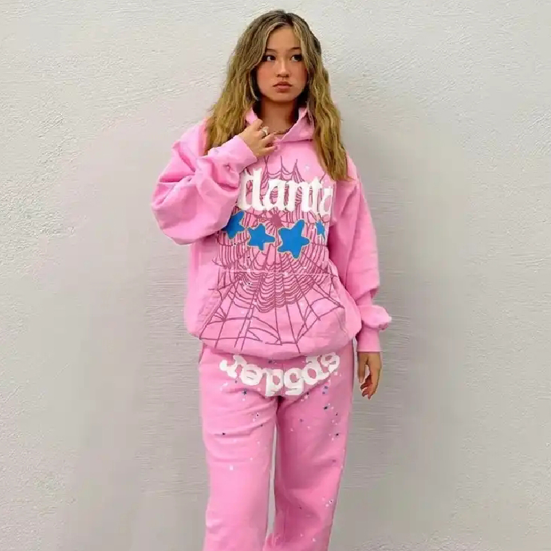 Sp5der Atlanta Stars Pink Hoodie Pants Tracksuit