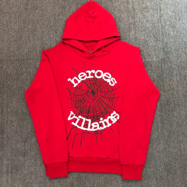 Sp5der Heroes ViIIains Hoodie Pants Tracksuit Black Red