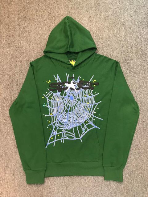 Sp5der Spider Web Green Hoodie Pants Tracksuit