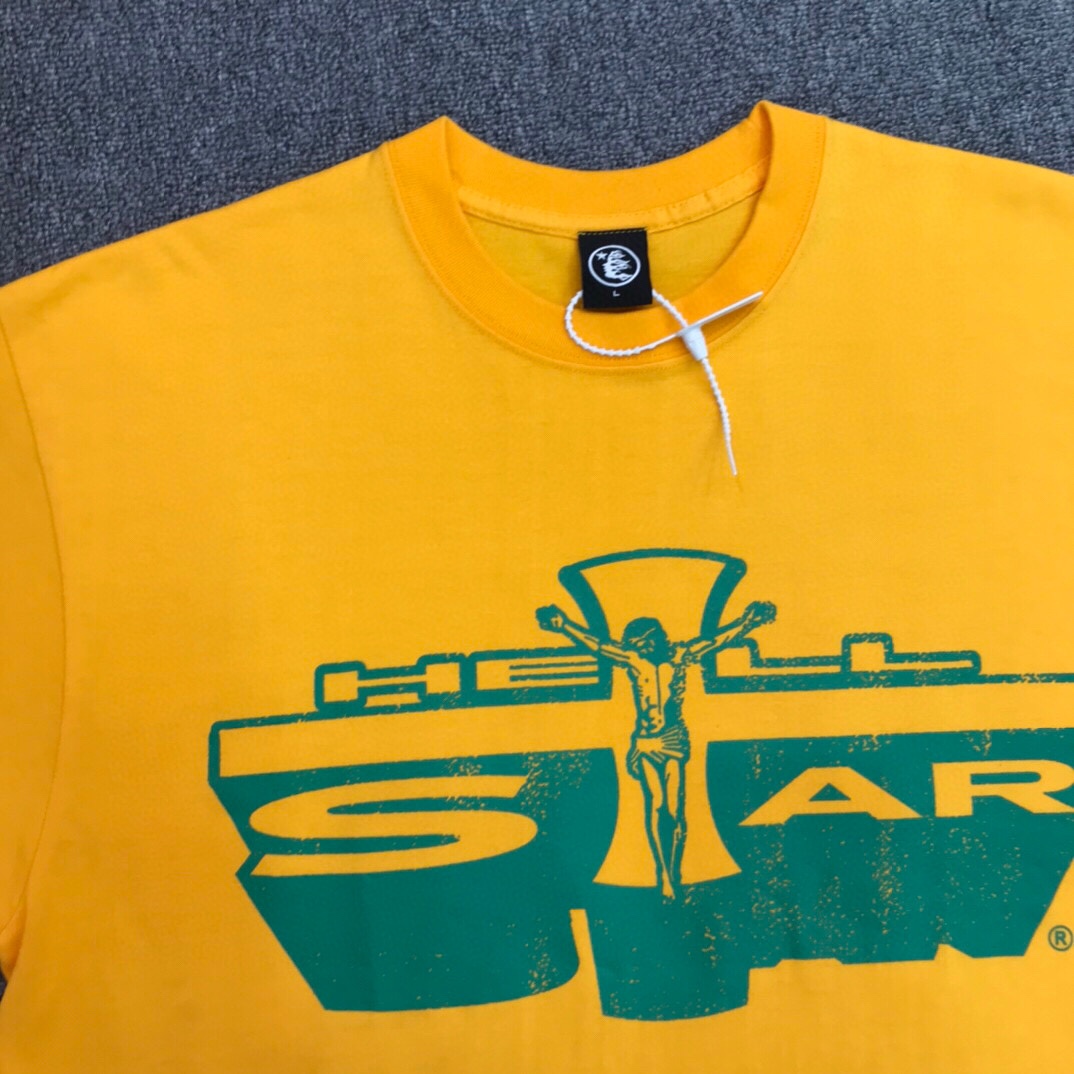 Hellstar Studios Cross T-Shirt Green Yellow Red
