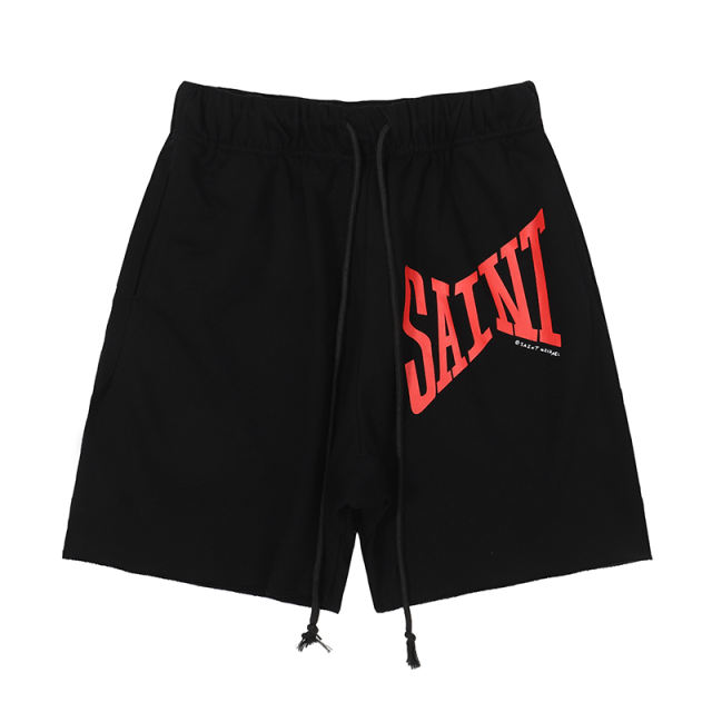 Saint Michael Red Fonts Basic Ripped Shorts