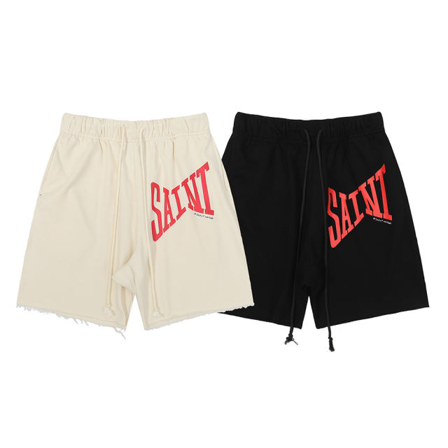 Saint Michael Red Fonts Basic Ripped Shorts