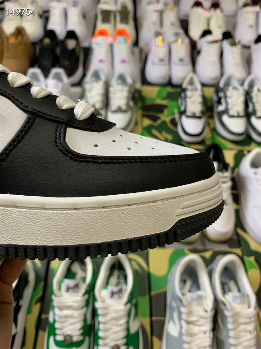Bape Sta Bapesta Black and White Leather Shoes Women Men
