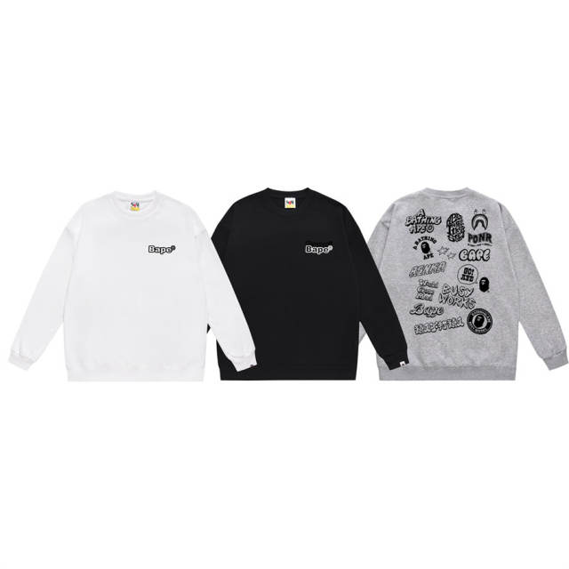 Bape Small Back Slogan Logo Crewneck Sweatshirt Black White Gray