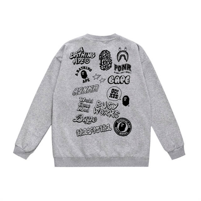 Bape Small Back Slogan Logo Crewneck Sweatshirt Black White Gray