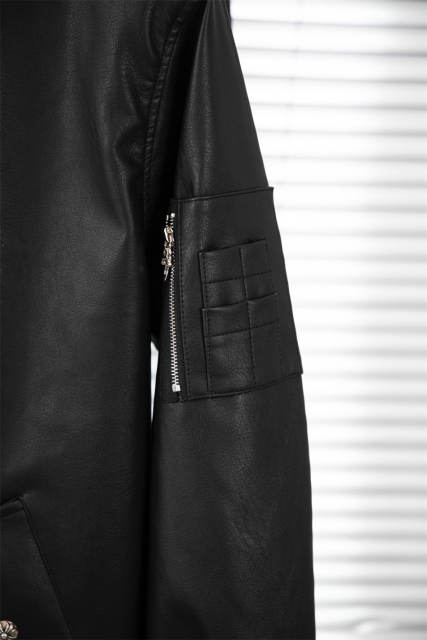 Chrome Hearts Sword Embroidered Leather Jacket with Silver Hardware