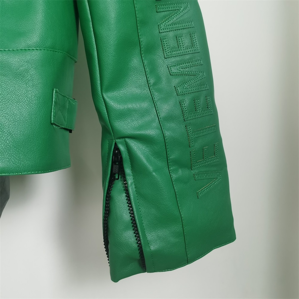 Vetements Polizei Biker Leather Jacket Black Green