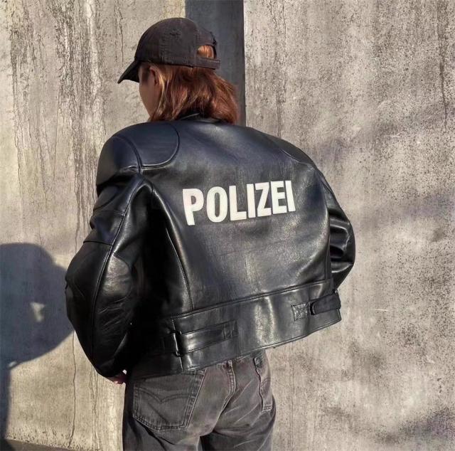 Vetements Polizei Biker Leather Jacket Black Green