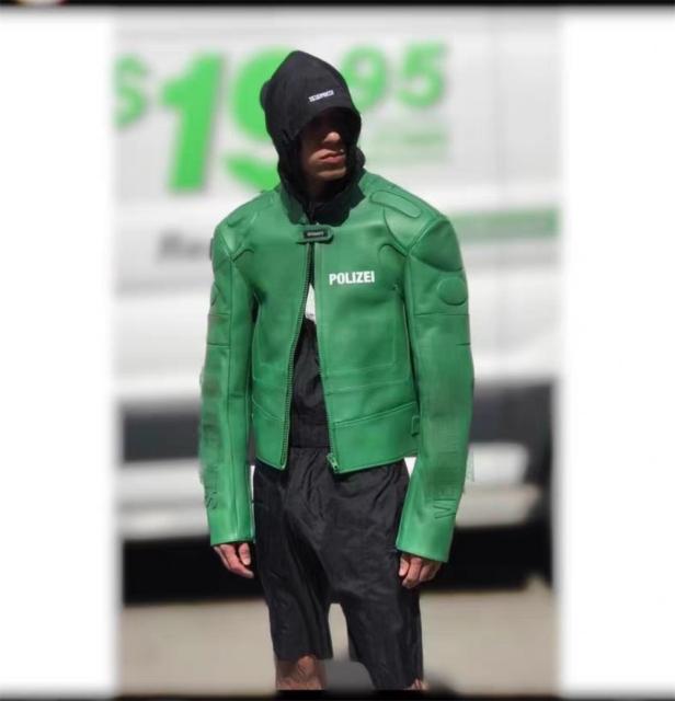 Vetements Polizei Biker Leather Jacket Black Green