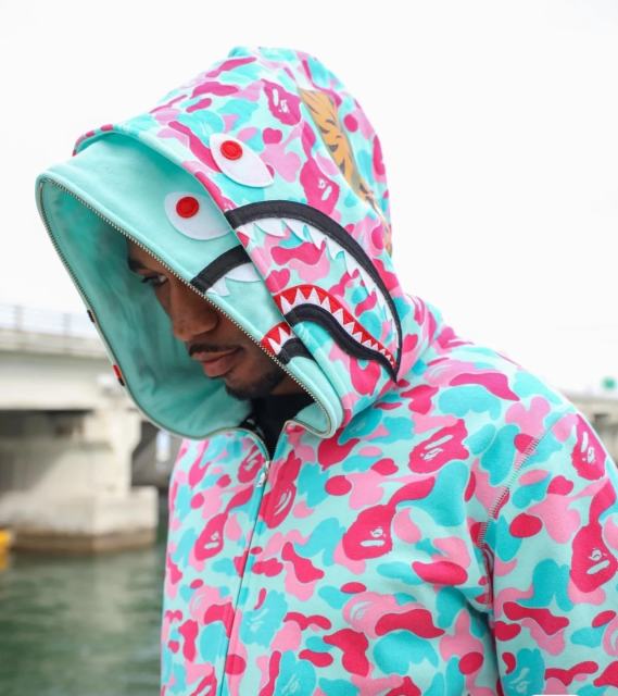 Bape Pink and Green Camouflage Hoodie