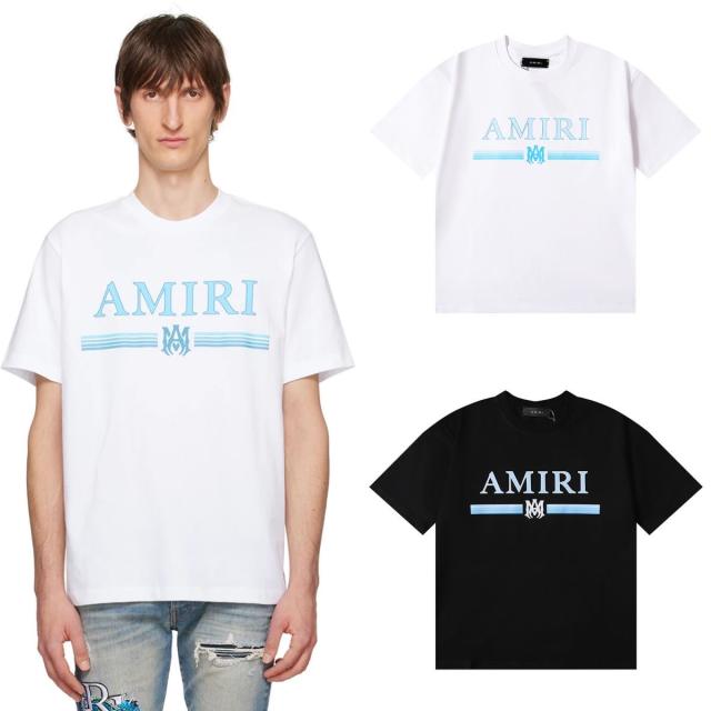Amiri Blue Letters Tee Black White