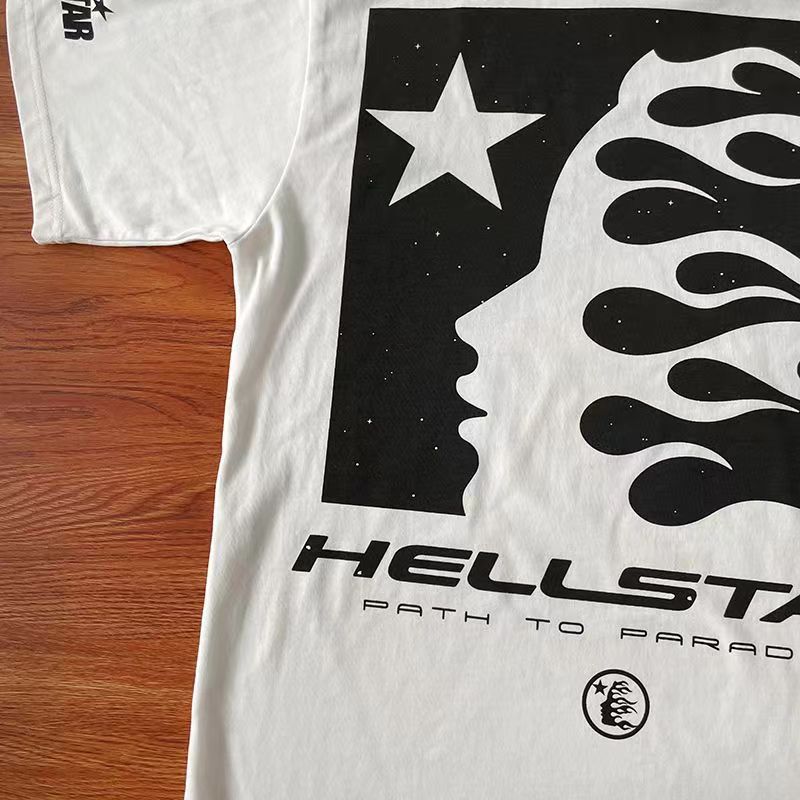 Hellstar Abstract Evil Devil Face Letter Print Washed Version T-Shirt