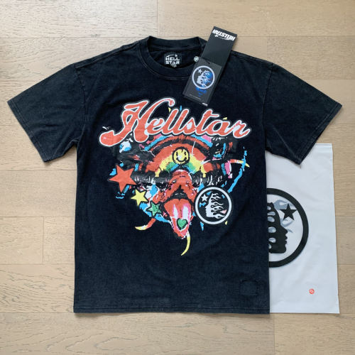 Hellstar Abstract Evil Devil Face Letter Print Washed Version T-Shirt