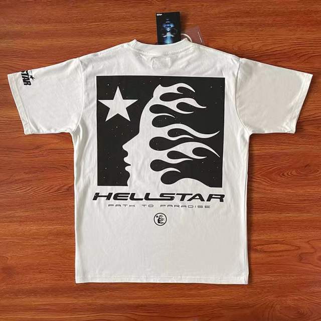Hellstar Abstract Evil Devil Face Letter Print Washed Version T-Shirt