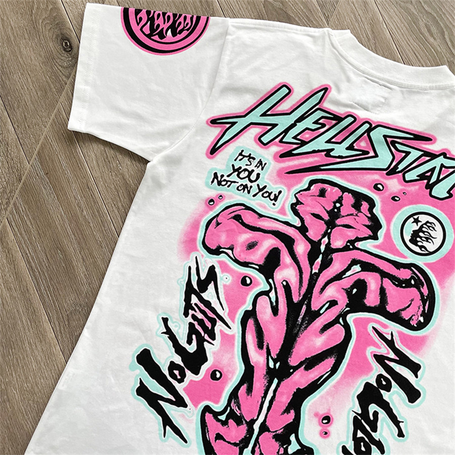 Hellstar Abstract Evil Devil Face Letter Print Washed Version T-Shirt
