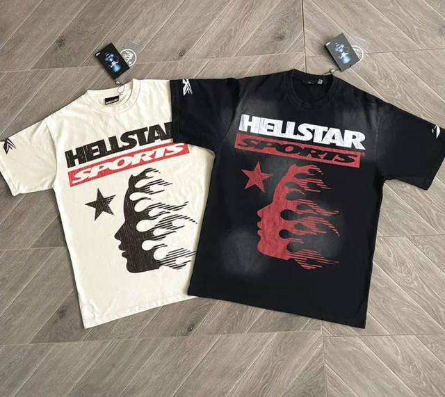 Hellstar Abstract Evil Devil Face Letter Print Washed Version T-Shirt