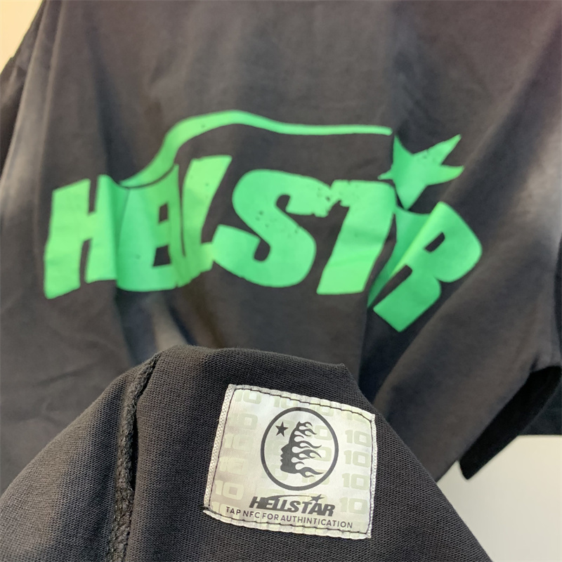 Hellstar Abstract Evil Devil Face Letter Print Washed Version T-Shirt