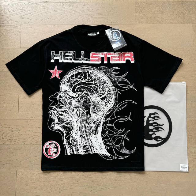 Hellstar Abstract Evil Devil Face Letter Print Washed Version T-Shirt