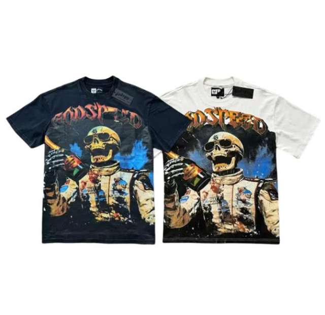 Godspeed Skull Playing Baseball Printed Washed Version Tee T-Shirt